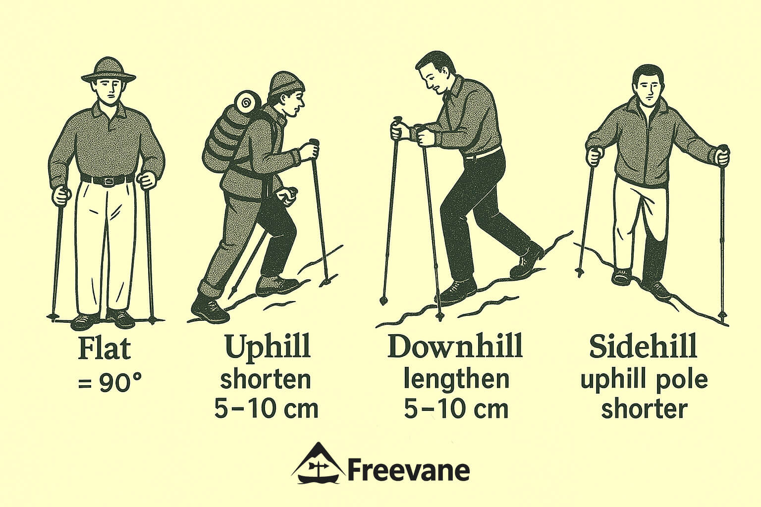 Trekking Pole Length Guide: 90-Degree Rule & Size Chart – Freevane ...
